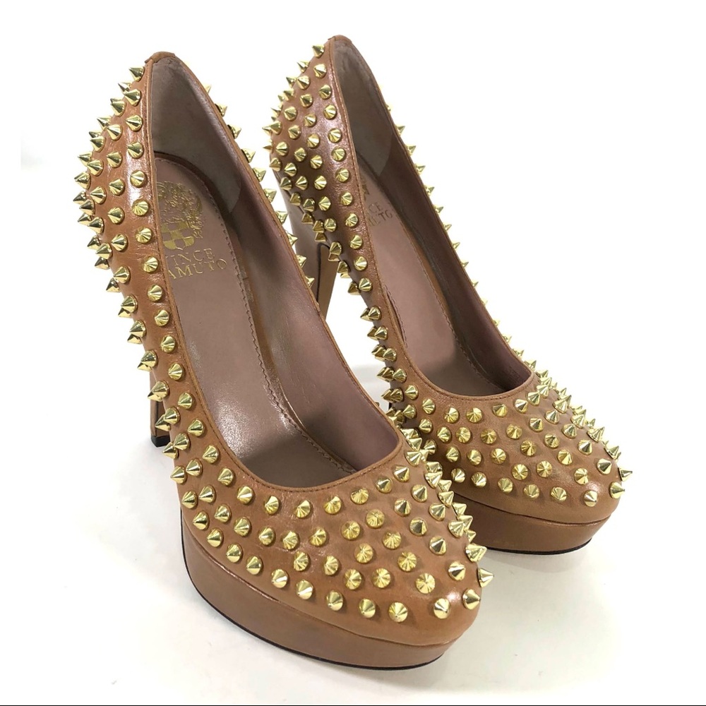Vince Camuto Tan Spiked High Heel Platform Pumps From… - Gem